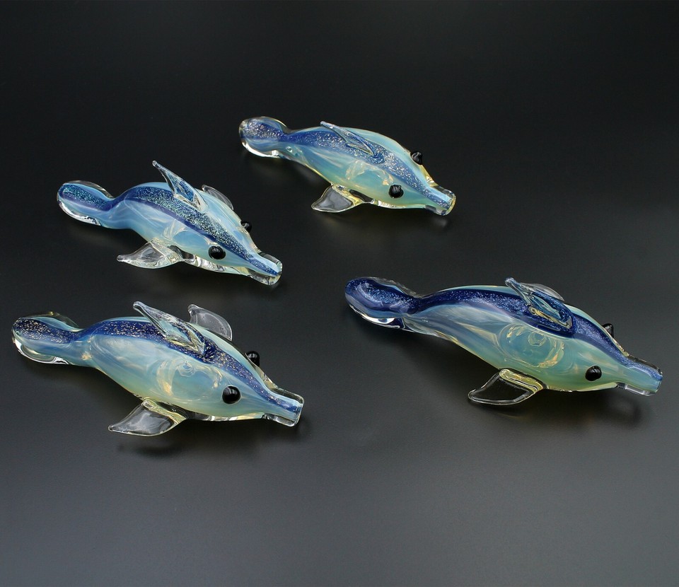 5" Glass Smoking Pipe "Dolphin" Fumed Glittery Tobacco Cute Blue Pipes ...