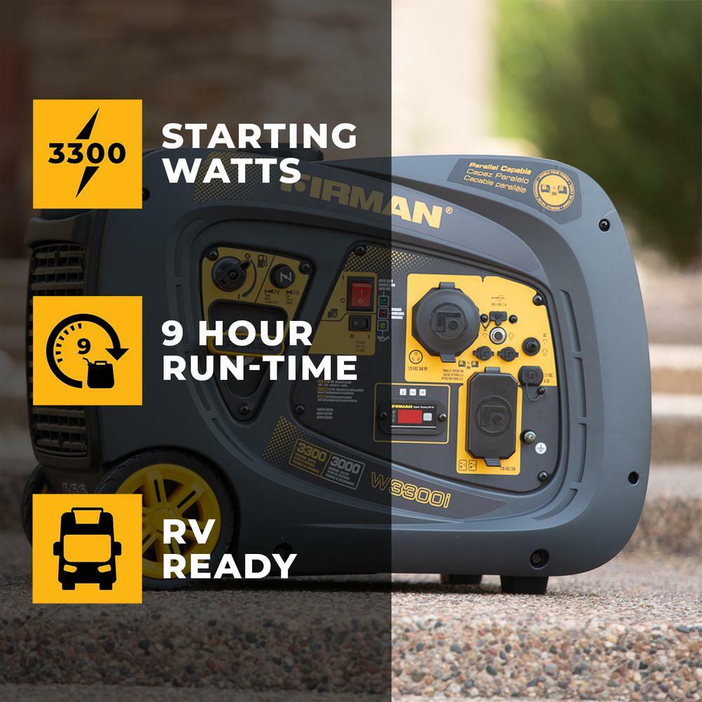 Firman 3,300-Watt Quiet Portable Gas Powered Inverter Generator Home RV ...