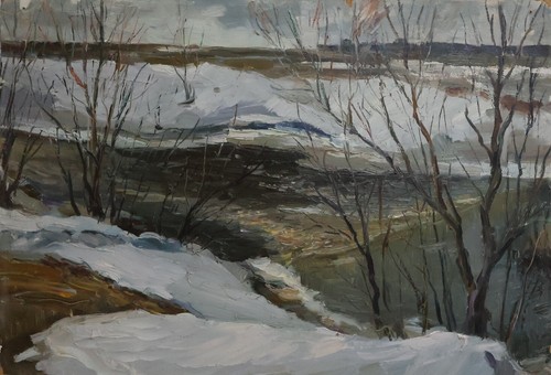 Original Oil Painting, Winter River Landscape by Artist S. I. Dupinsky ...