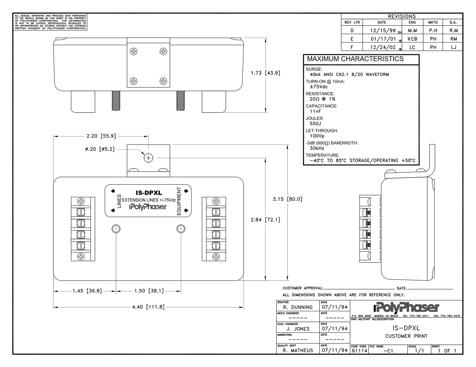 Lot of 2 Polyphaser Extension Lines Lightning Protector +/- 75Vdc IS ...