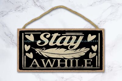 unframed art prints stay awhile welcome door sign wood sign | eBay