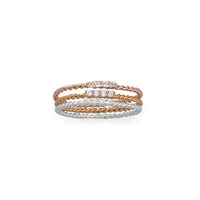 Sterling Silver Stacking Ring Set, Three CZ Bands, 1.5mm Width, Sizes 4 ...