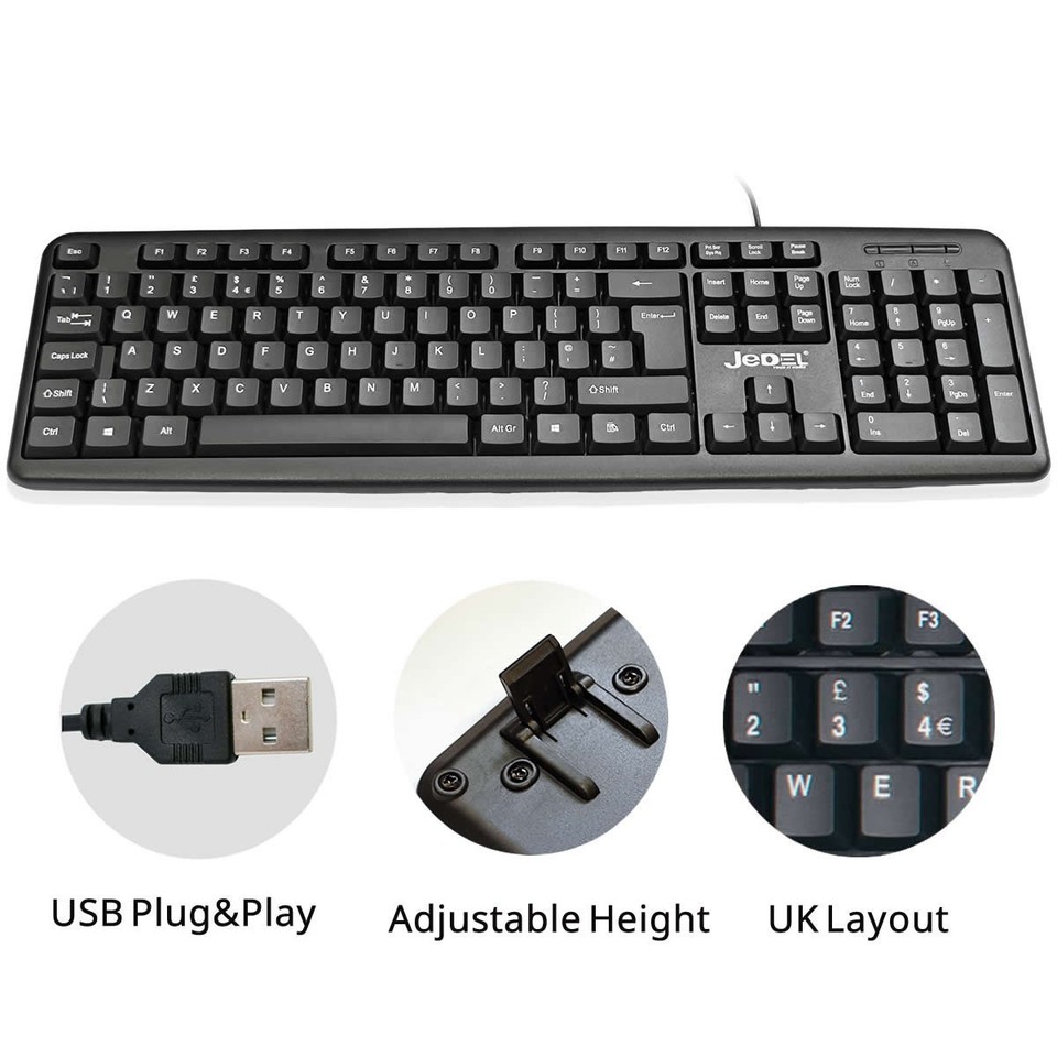 USB Wired Keyboard Full Size QWERTY UK Layout For PC Desktop Laptop NEW ...