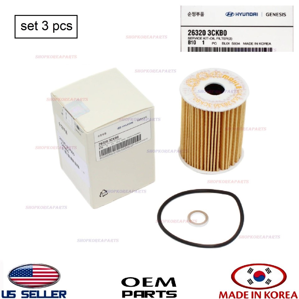 Engine Oil Filter Element 3pcs ⭐OEM⭐ Hyundai Kia Genesis 3.3L 3.8L *See ...