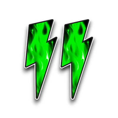 2x Cool Green Fire Flames Lightning Bolt Vinyl Sticker Decals 72x30mm ...