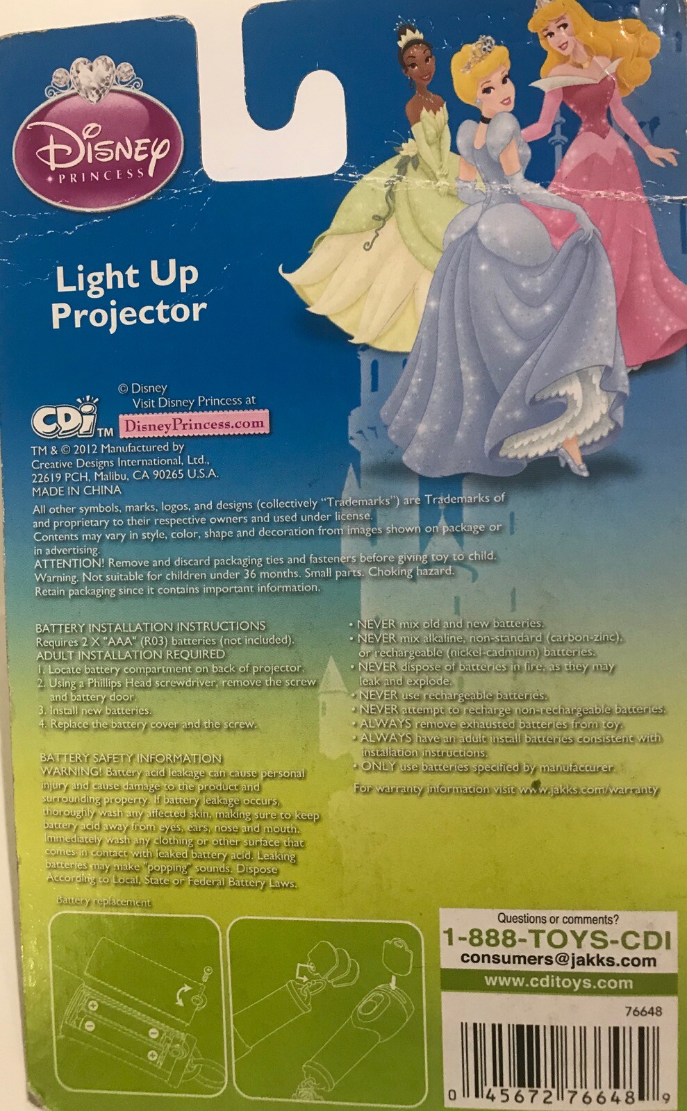 NEW Disney Princess Projector Light with 3 images and carry along clip ...