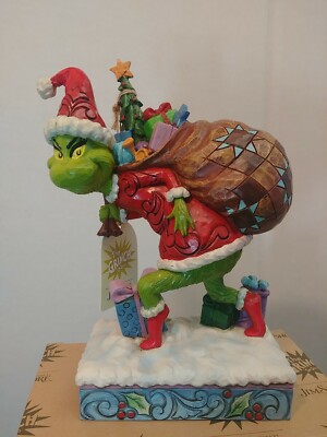 Dr. Seuss Grinch by Jim Shore Grinch Tip Toeing with Bag of Gifts 7.7 ...