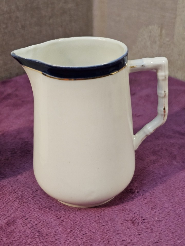 Vintage Set of 2 Milk Jugs / Creamers + Open Sugar Bowl - Blue Band ...