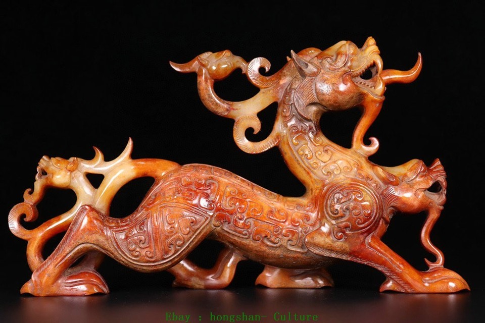10"China Natural Hetian Jade PiXiu Phylactery Guardian Beast Brave ...