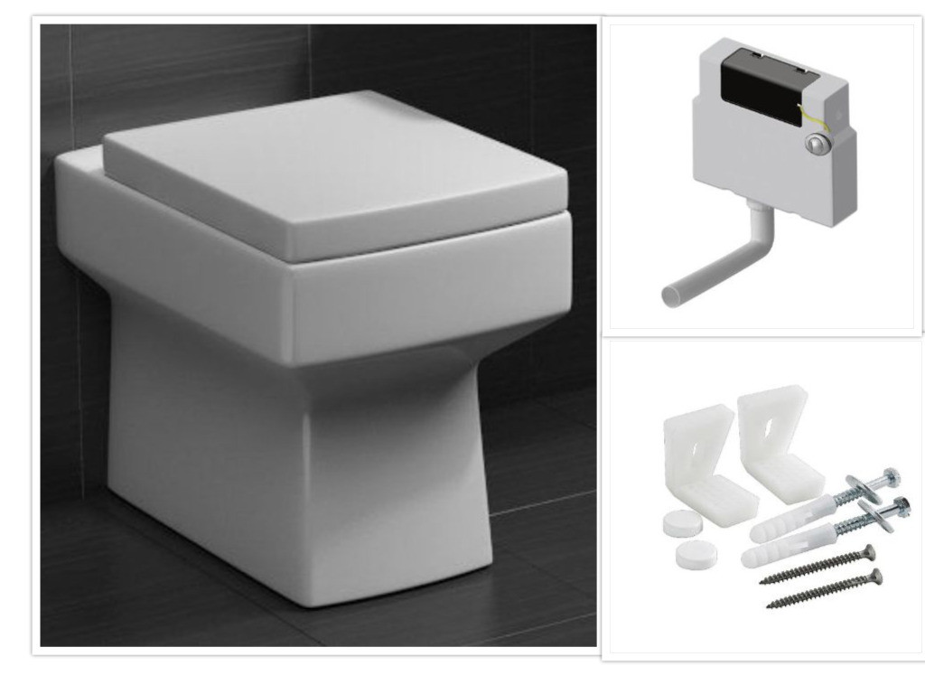 Square Ceramic Bathroom BTW Toilet Pan Soft Close Seat Concealed ...