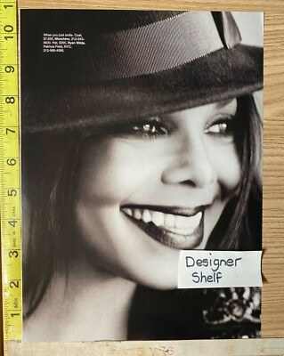 Janet Jackson Headshot In Hat Black & White Magazine Photograph | eBay