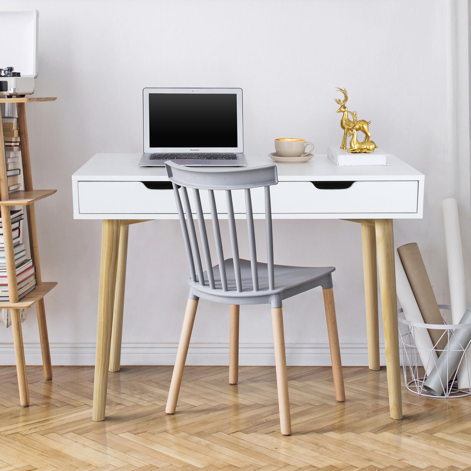 39.4'' White Computer Table Workstation Study Desk Laptop Table with ...