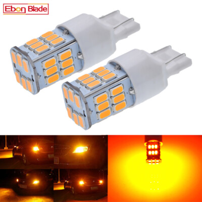2Pcs T20 7440 W21W WY21W LED Turn Signal Light Bulbs Amber Yellow ...