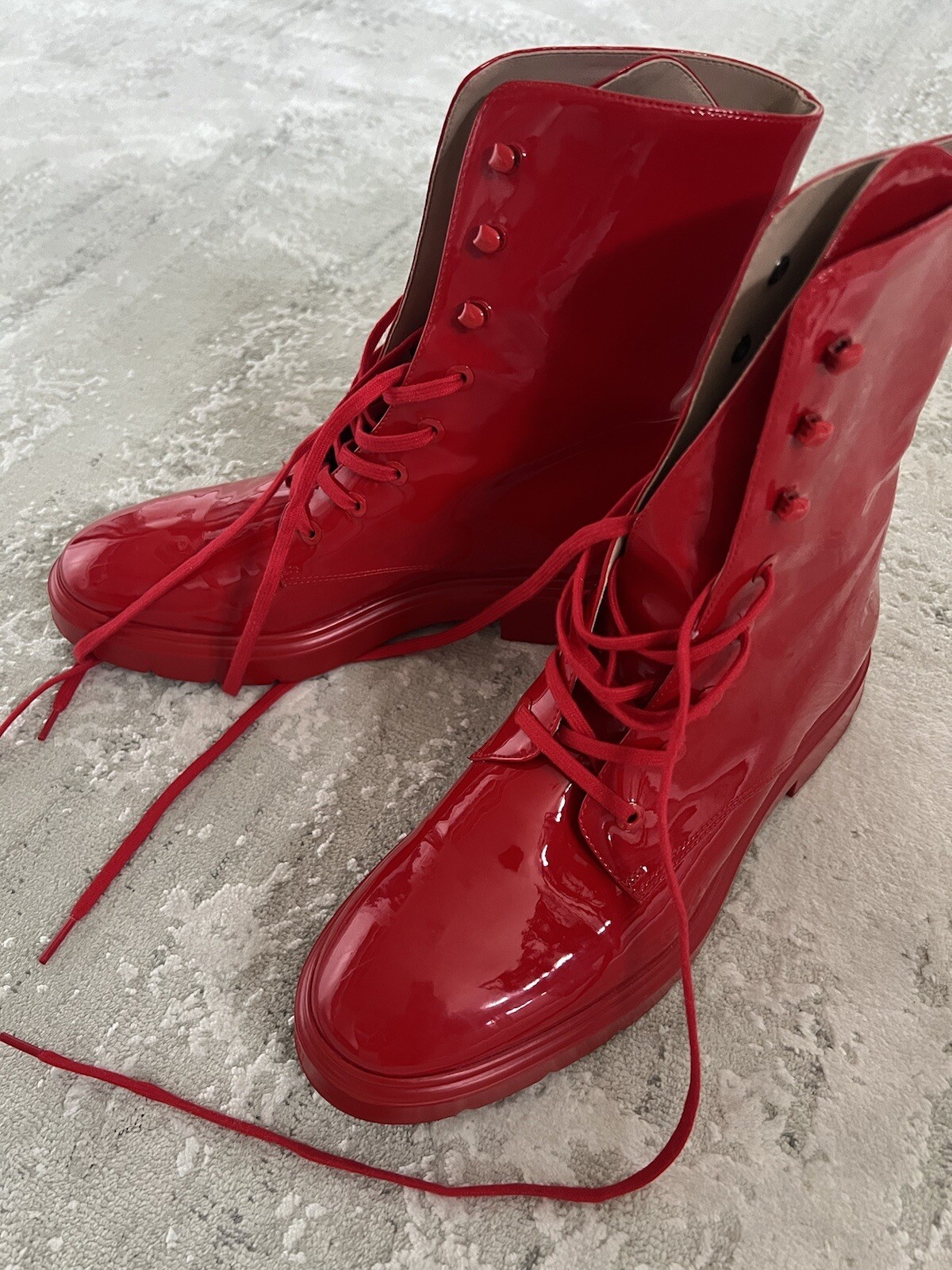 Stuart Weitzman McKenzee Lace-Up Ankle Boots Red Vinyl Boots Women’s ...