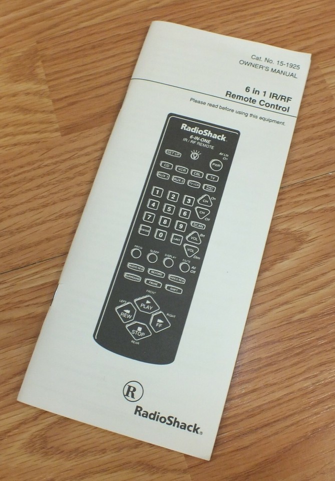 Genuine Radio Shack (15-1925) 6-In-1 IR / RF Universal Remote Control ...
