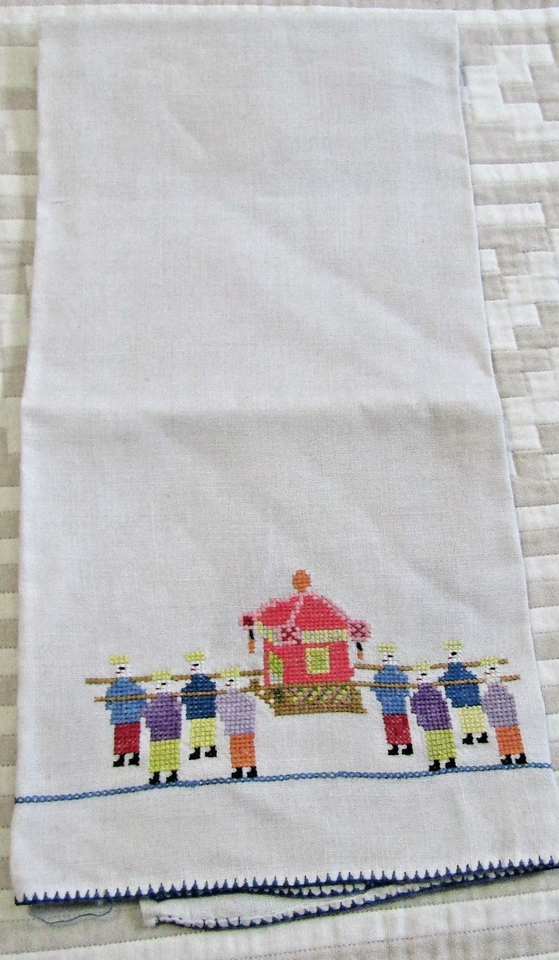vintage kitchen / guest towel counted cross stitch Asian design 25x17 ...