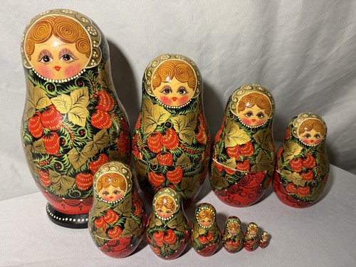 Signed 1994 Russian Matryoshka 10 Piece Nesting Dolls Hand Painted ...