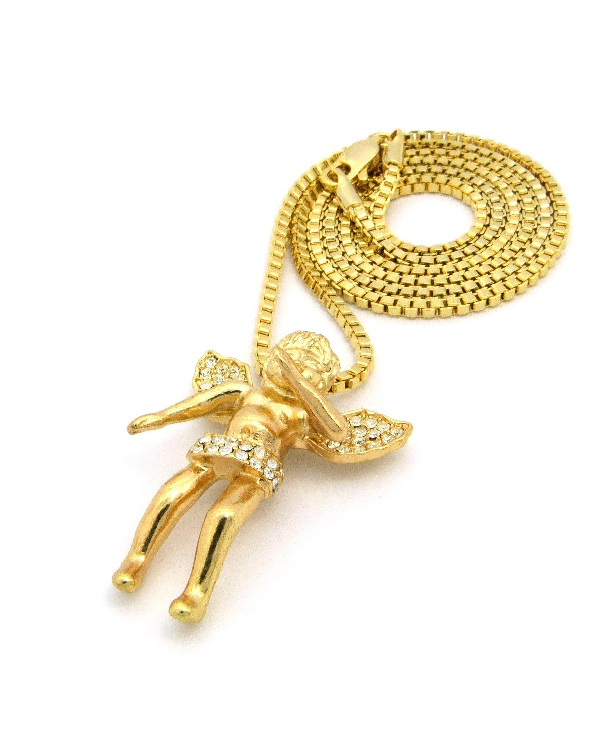 NEW BABY ANGEL MICRO PENDANT &2mm/24" BOX CHAIN SMALL NECKLACE -MMP53BX ...