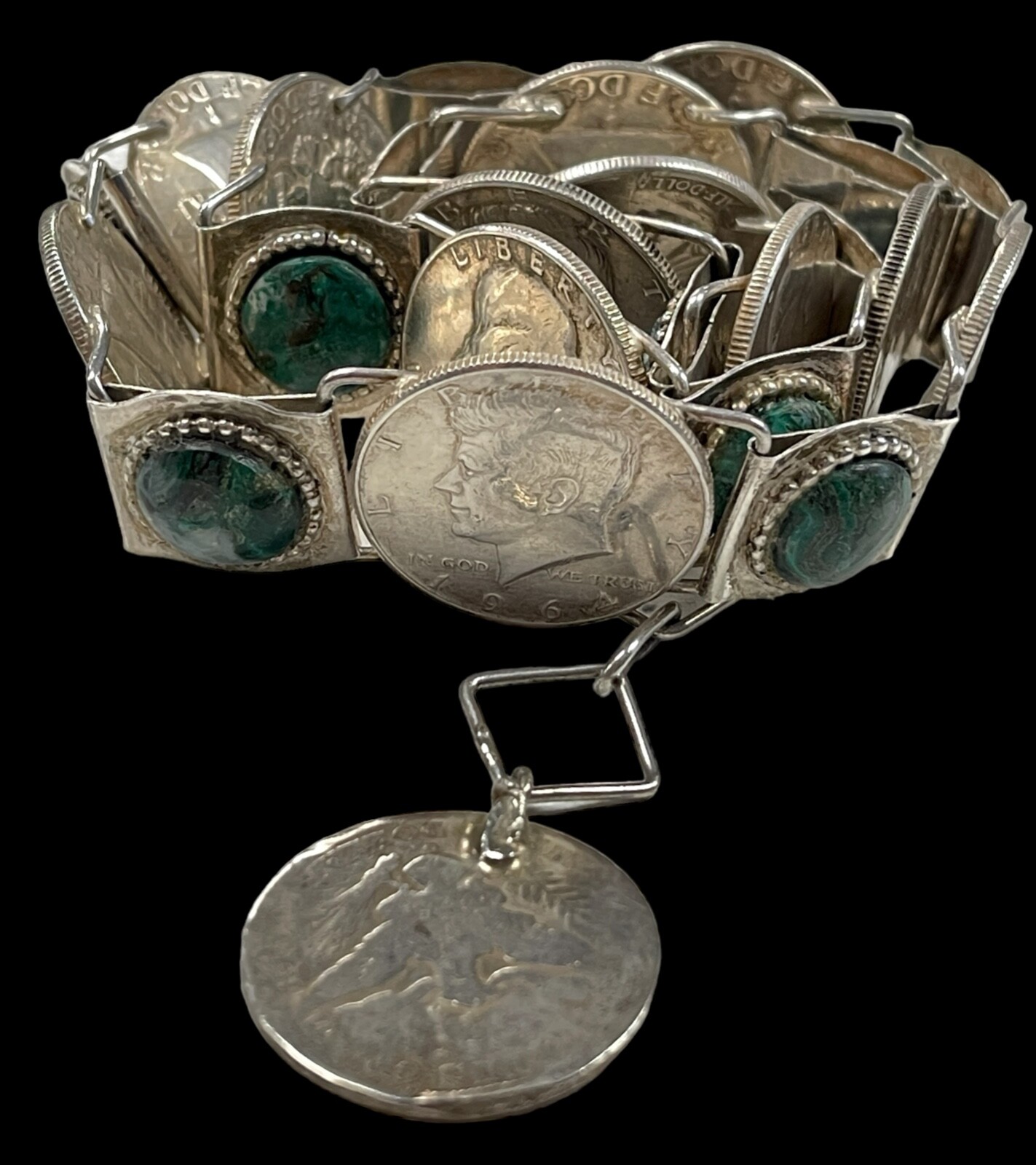 Vintage 1960's NAVAJO Native American Coin Silver CONCHO Belt 248 Grams ...