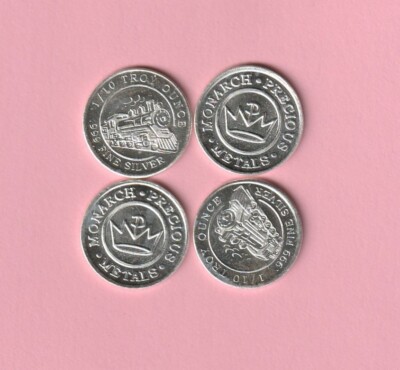 4 X 1/10 th oz. SILVER ROUND .999 FINE SILVER "MONARCH TRAIN DESIGN ...