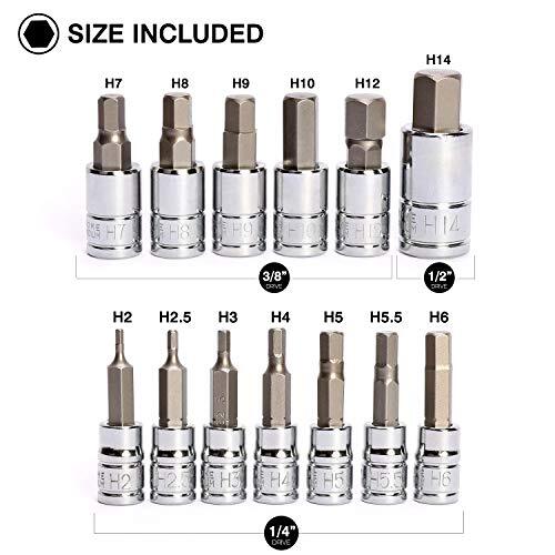13 Piece Hex Bit Socket Set S2 Steel Bit Socket Tool Kit Metric 2mm14mm ...