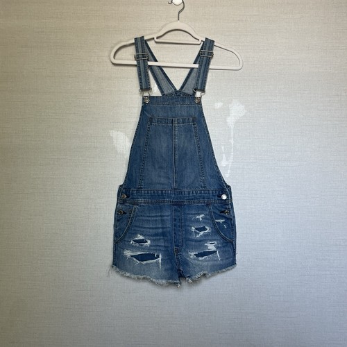 American Eagle Outfitters Denim Distressed Overalls Cut-Off Shorts Size ...