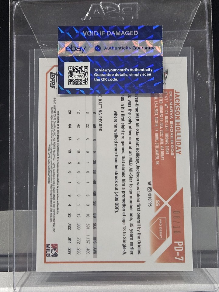 JACKSON HOLLIDAY 8/10 ROOKIE AUTO 2023 Topps Pro Debut Red Foil RARE NM ...