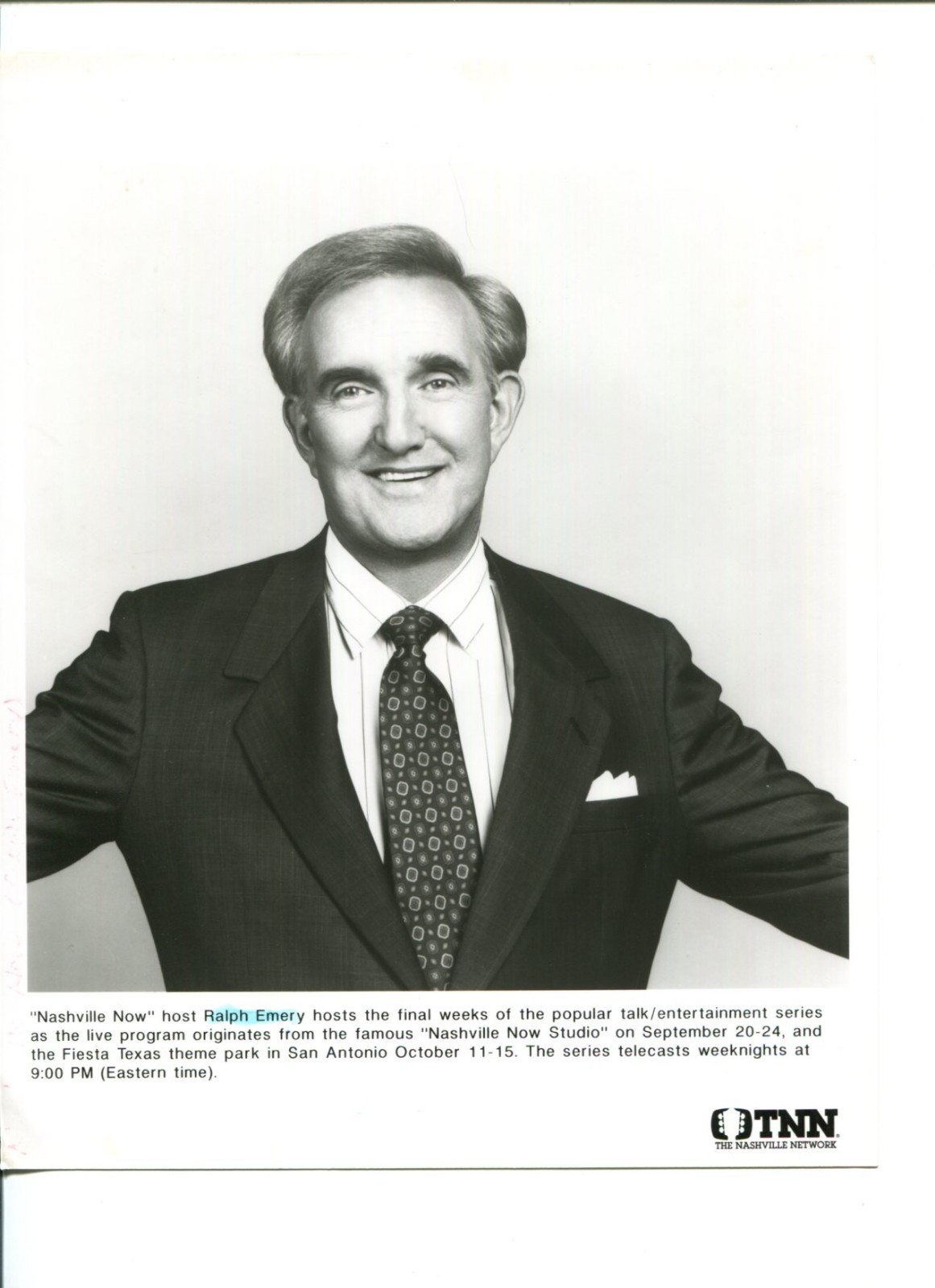 Ralph Emery Nashville Now TV Show Host TNN Press Still Movie Photo | eBay