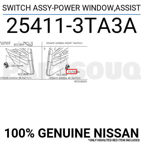 254113TA3A Genuine Nissan SWITCH ASSY-POWER WINDOW,ASSIST 25411-3TA3A ...