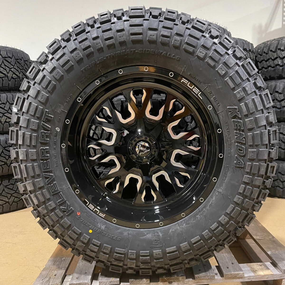 20x10 Fuel D611 Stroke Black Wheels Rims AT 37" Tires 6x5.5 Dodge Ram ...