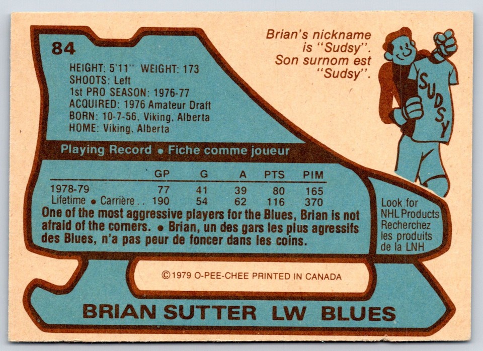 BRIAN SUTTER 1979-80 O-PEE-CHEE 79-80 NO 84 NRMINT+ 31092 | eBay