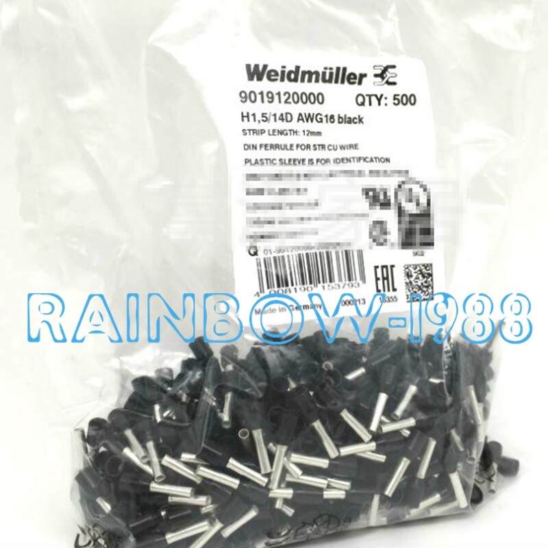 500PC/BAG FOR Weidmuller tube terminal Line nose H1.5/14D AWG18 BLACK ...