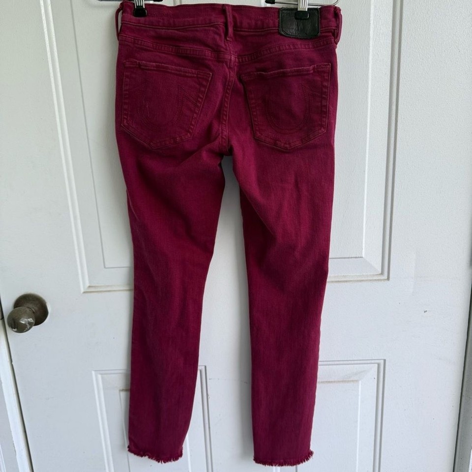 True Religion Casey Maroon Low Rise Super Skinny Frayed Ankle Denim ...