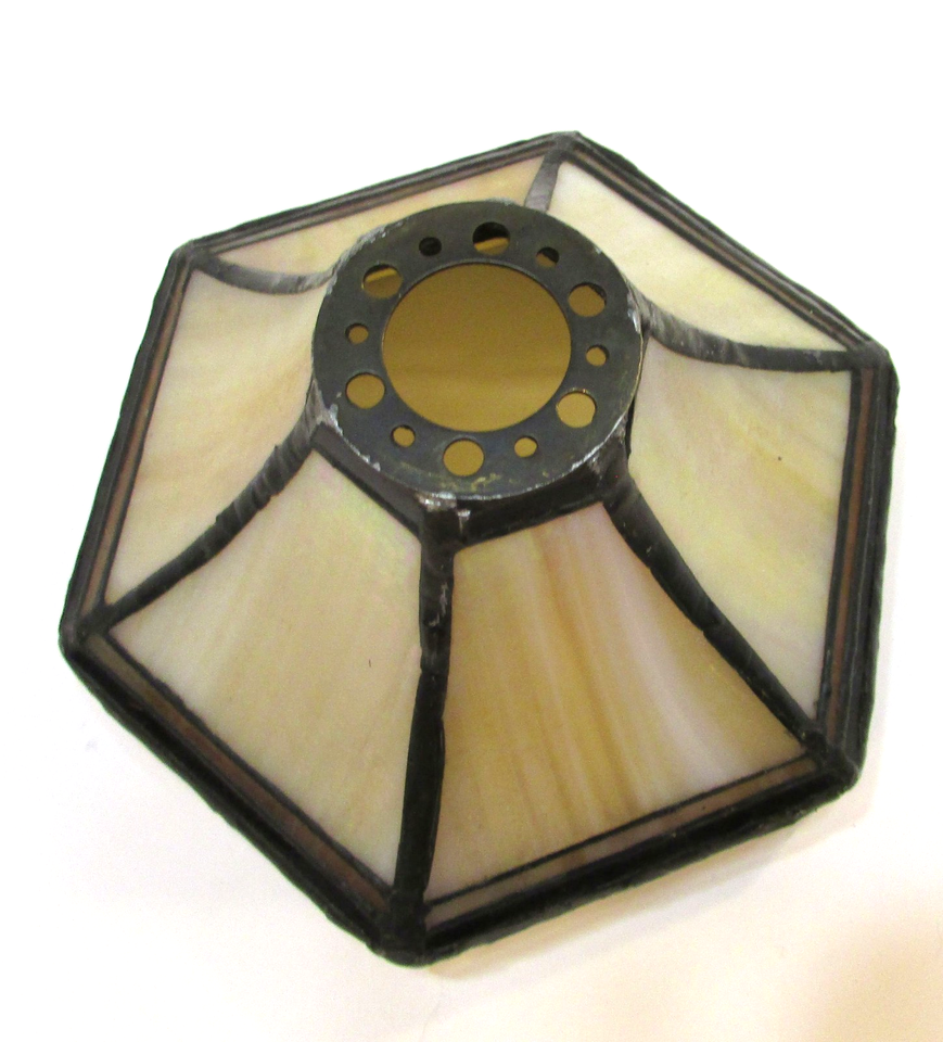 Old Handcrafted Slag Stained Glass Small 3.5x5.5" Antique Hexagon Lamp ...
