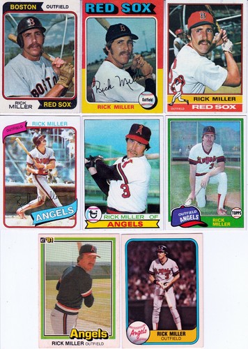 20 + RICK MILLER different card lot Vintage 1974 - 1985 Red Sox Angels ...
