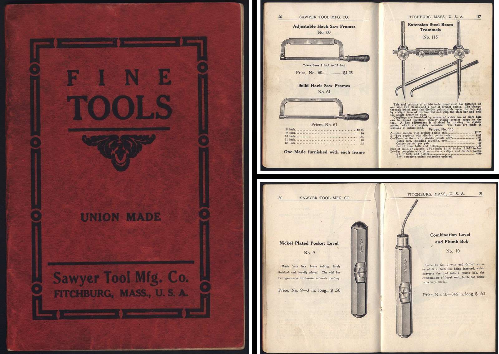 Orig. 1910 Catalogue of "Fine Tools" - Sawyer Tool Co., Fitchburg, Mass ...