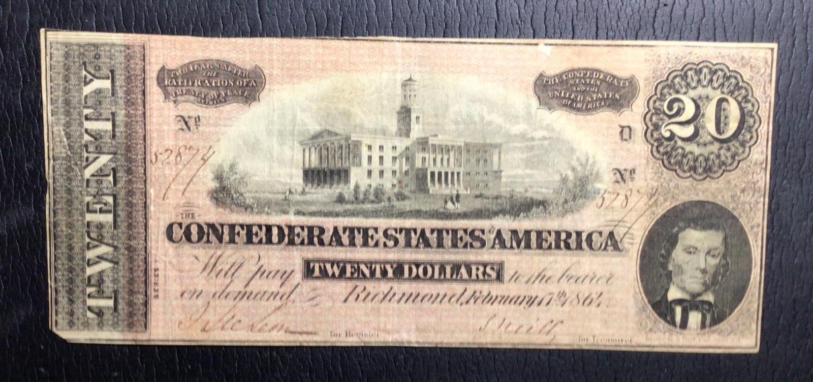 1864 $20 US Confederate States of America! FINE! Old US Paper Money ...