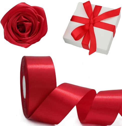 2Roll Dark Red Ribbon,4cm W * 22m L Satin Ribbon Single Face Fabric ...