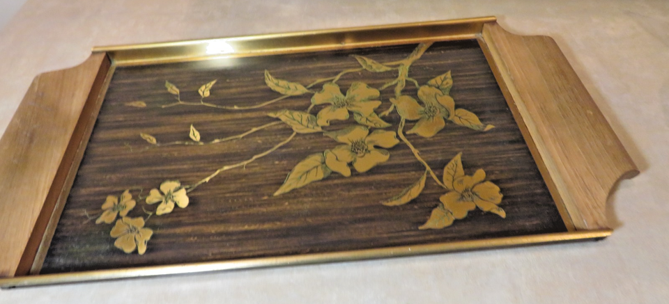 Vintage MCM Rectangle Metal with Wooden Handles Serving Tray | eBay