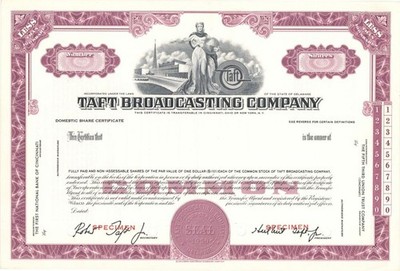 Taft Broadcasting Co. - Specimen Stock Certificate - Specimen Stocks ...