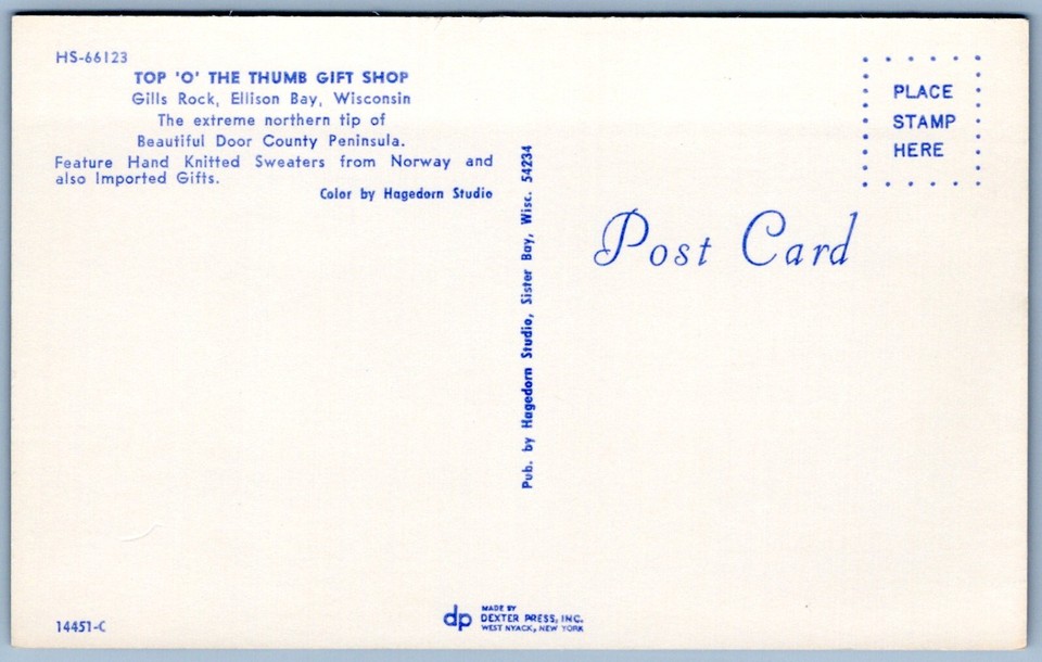 Postcard Gills Rock WI Top O The Thumb Gift Shop Ellison Bay Door ...