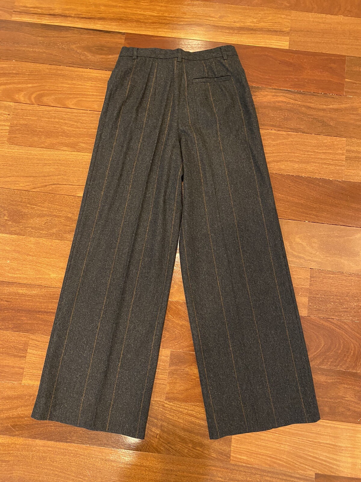 Gunex Charcoal Grey And Brown Wool Striped Wide Leg Dress Pants ...