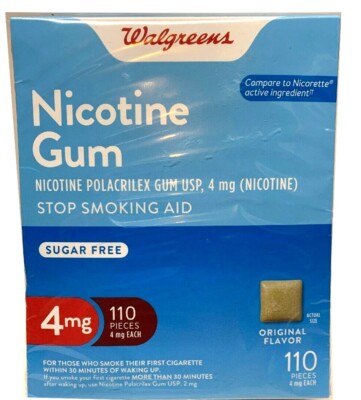 1 WALGREENS NICOTINE GUM-4MG ORIGINAL-110 PCS-ONE SEALED BOX 4 MG Exp ...