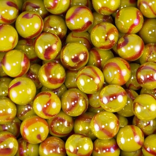 Pk 25 Sun 12mm (1/2 inch) PeeWee Glass Marbles Iridescent Yellow w Red ...