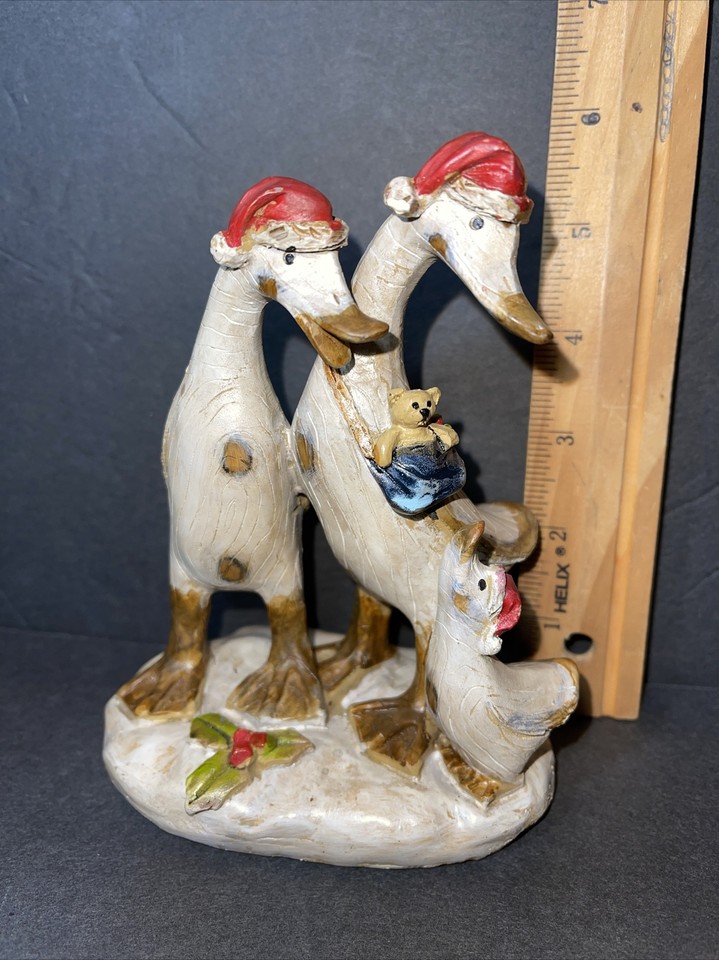 Holiday Duck Family Christmas Figurine Santa Hat Resin Rustic Tii ...