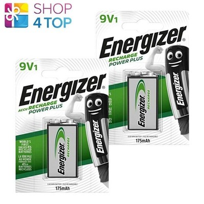 2 ENERGIZER RECHARGEABLE 9V HR22 BATTERIES POWER PLUS NiMH 175mAh E ...