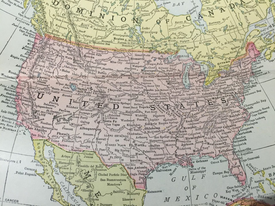 1920 Fold-Out MAP North America USA Greenland Canada Book Plate ...