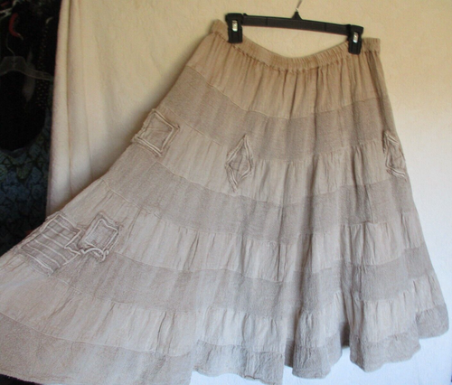 sacred threads S rag skirt beige tiered peasant gypsy elastic waist ...