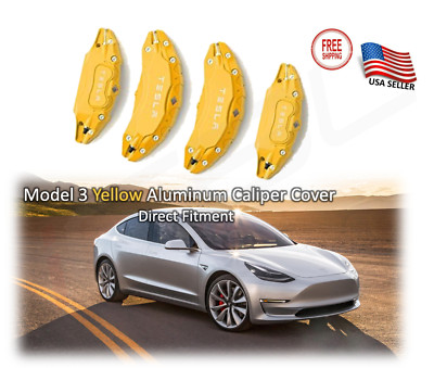 For Tesla Model 3 Brake Caliper Covers Front & Rear Yellow Aluminum 17 ...