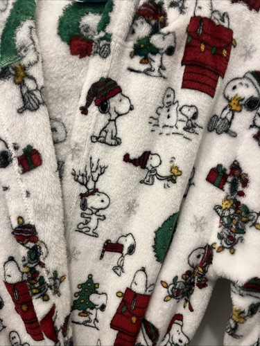 Peanuts Snoopy Fleece Christmas Robe Hooded Knee Length Super Soft Lg ...